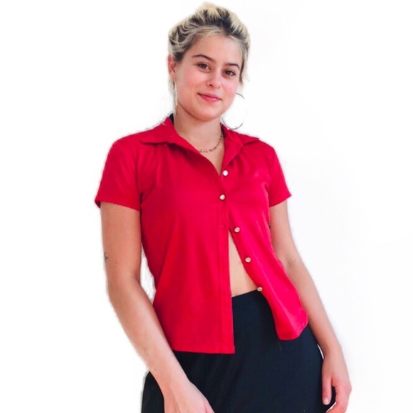 Vintage | Tops | Vintage 8s Cherry Red Collared Top | Poshmark